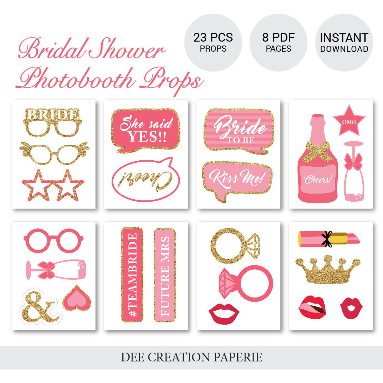 Printable Bridal Shower Photobooth Props - Wedding Photo Booth Props ...