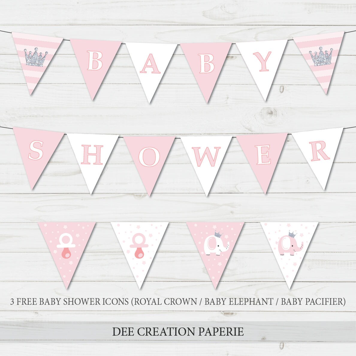 Pink Baby Shower Banner Printable, Silver Glitter Pink Stripe Baby ...