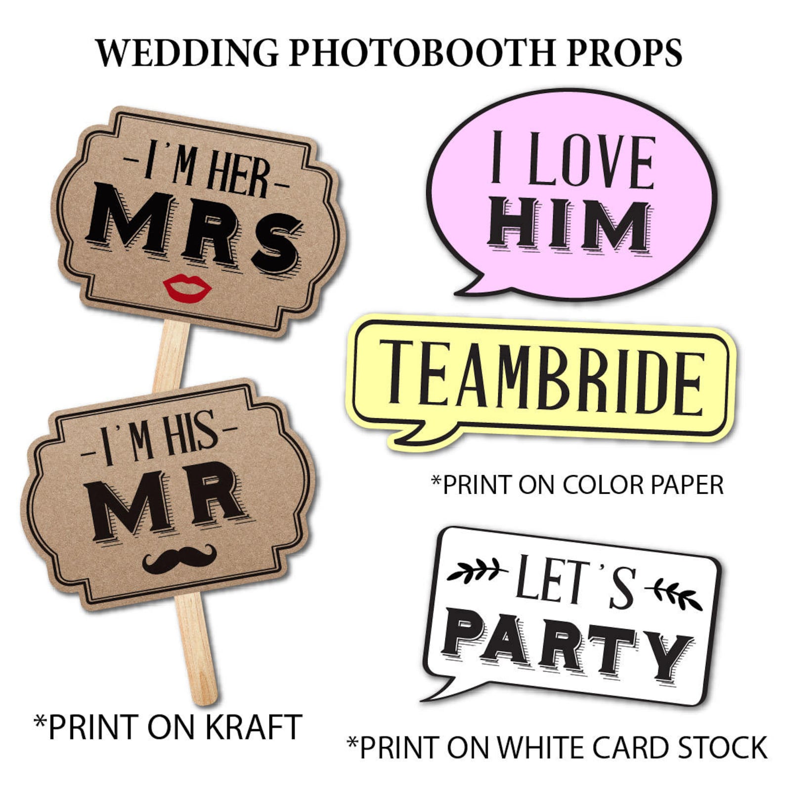 Wedding Photobooth Props – Speech Bubbles, Wreath Design (instant ...