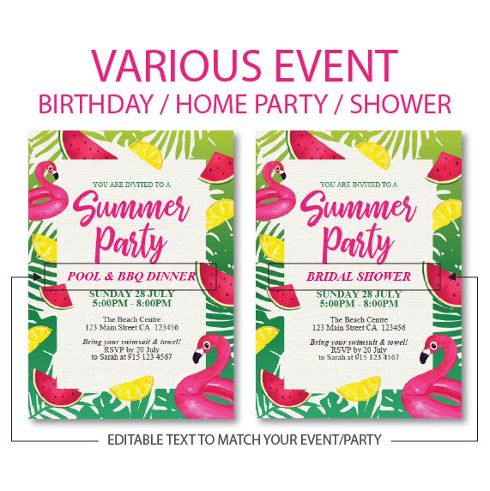 Summer Festival Invitation Pool Party Beach Party Various - Etsy