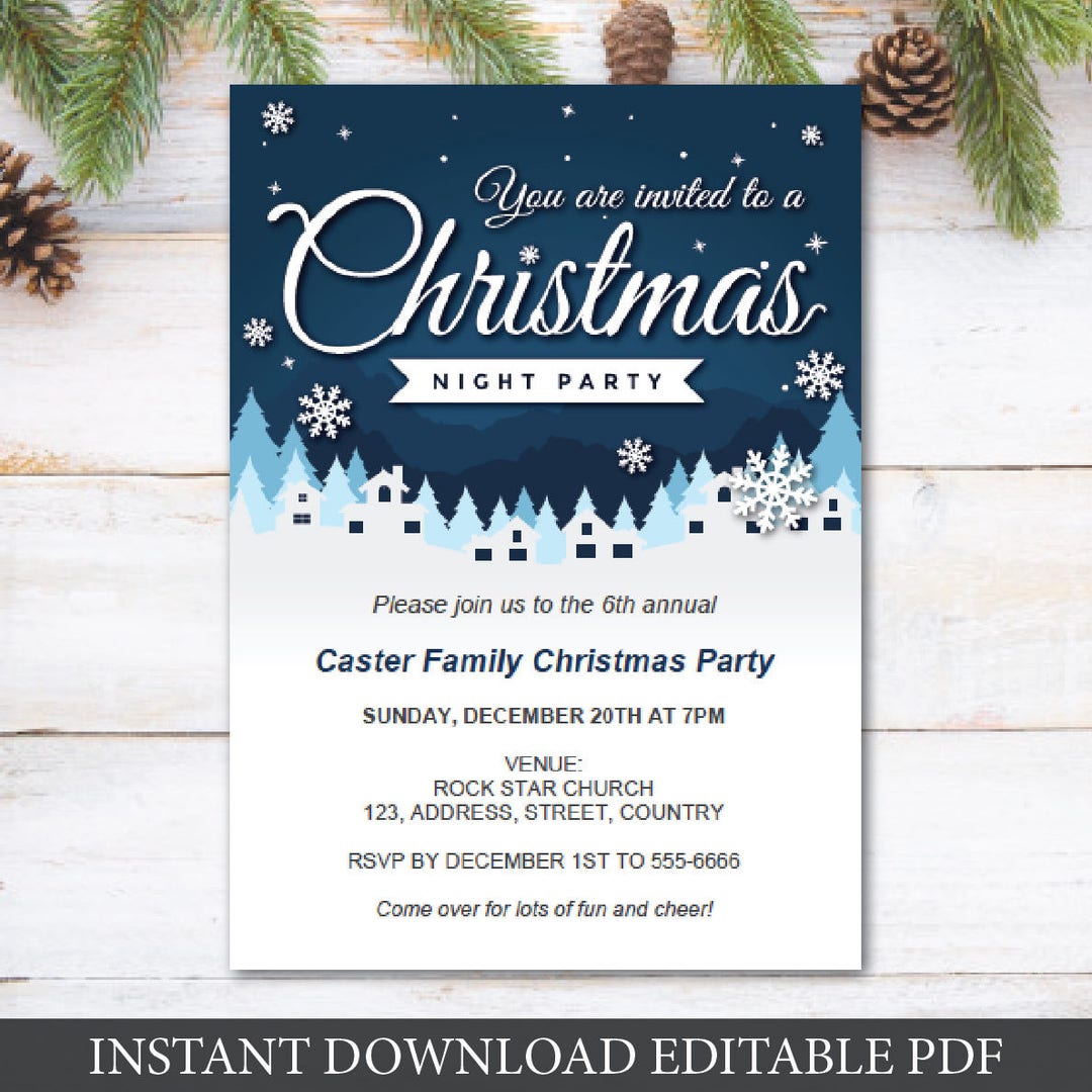 Christmas Winter Invitation Printable | Holiday Party Invitation | Late ...