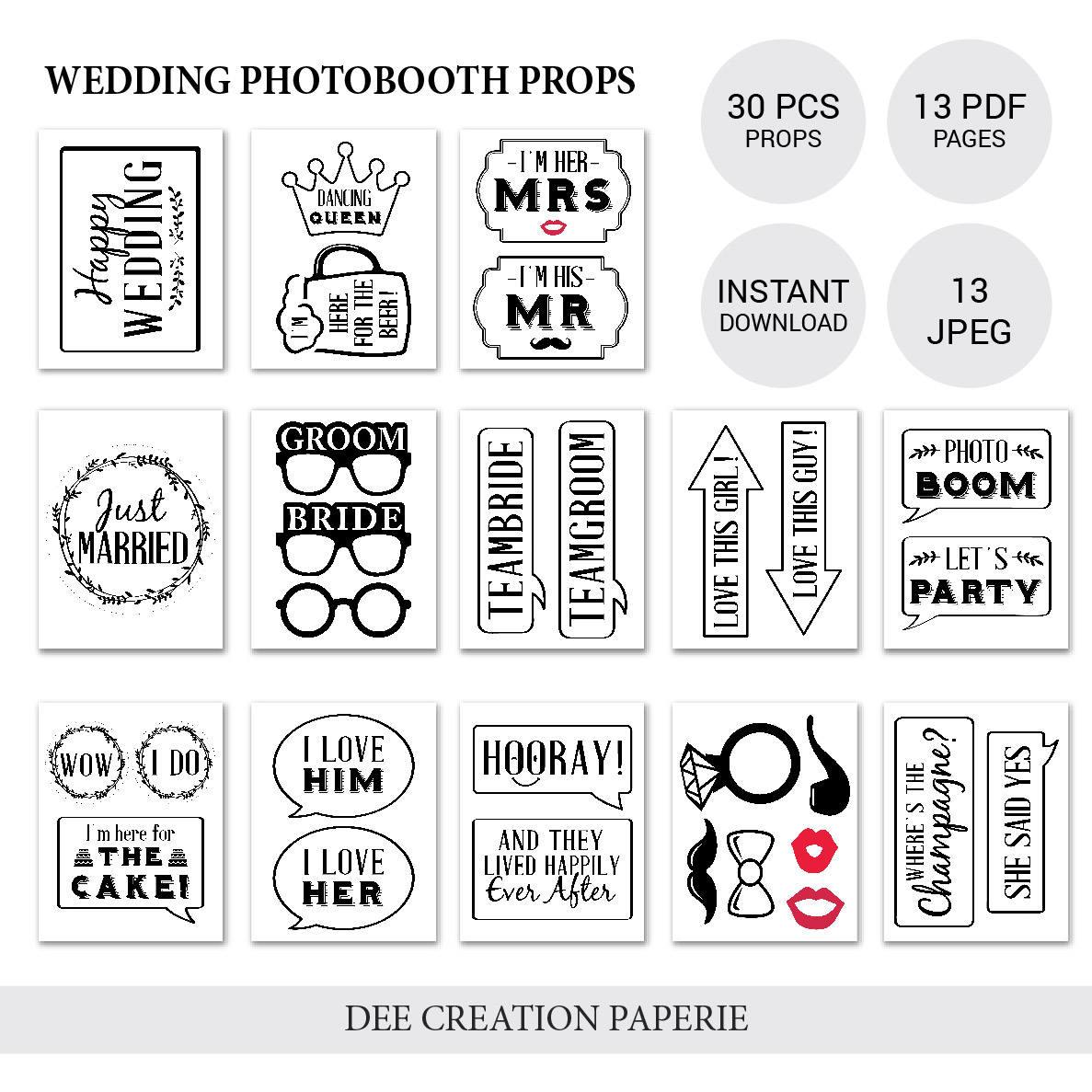 Wedding Photobooth Props – Speech Bubbles, Wreath Design (instant ...