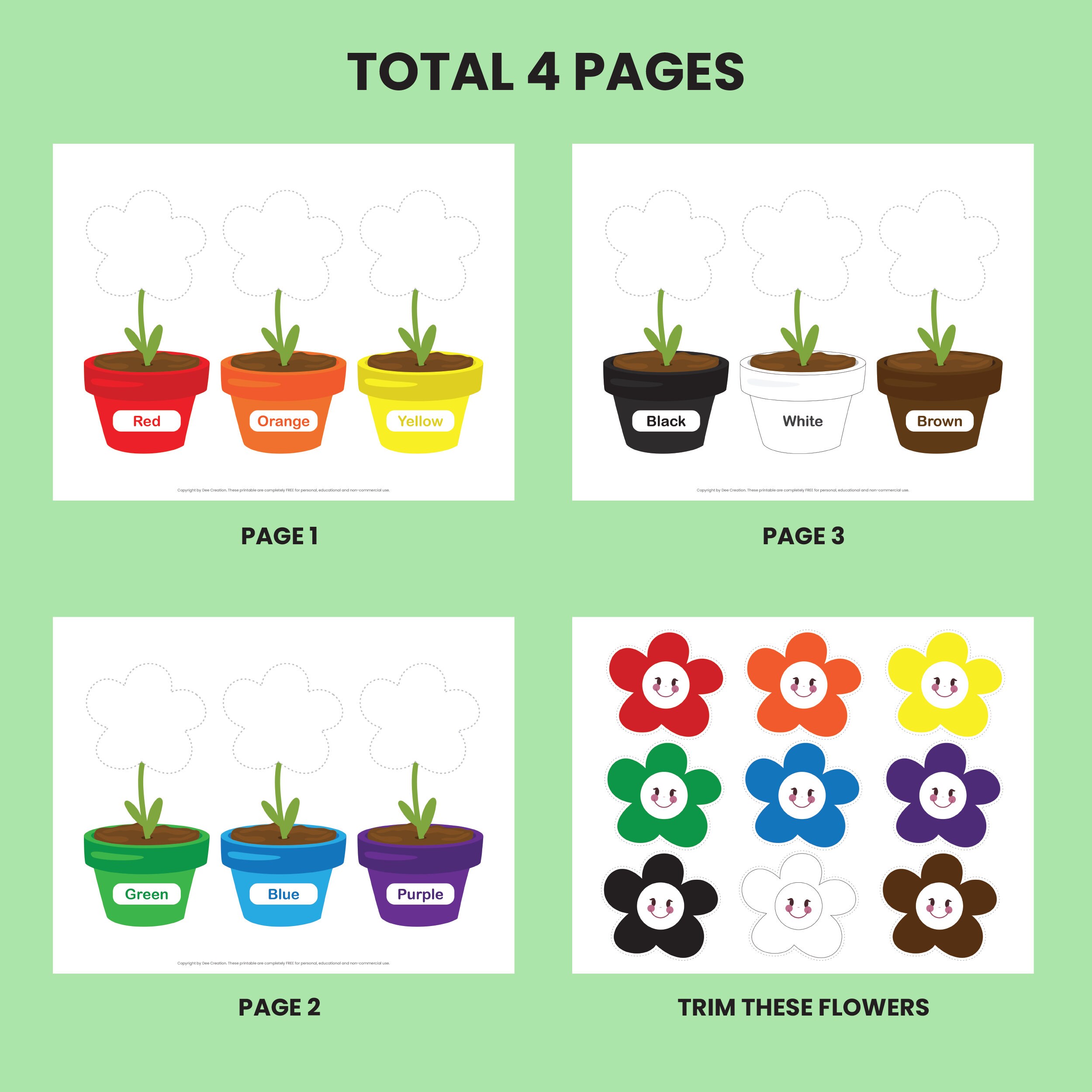 Flower Color Matching Game, Homeschool Printable (digital Download) - Etsy