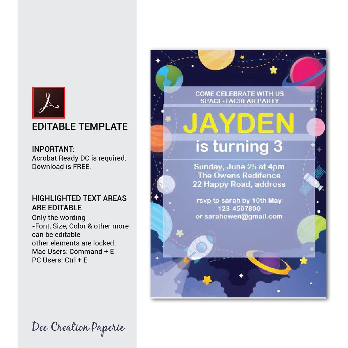 Outer Space Kids Birthday Invitations, Solar System Kids Birthday ...