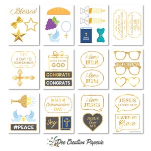 First Communion Gold Glitter Printable Photobooth Props-christening ...