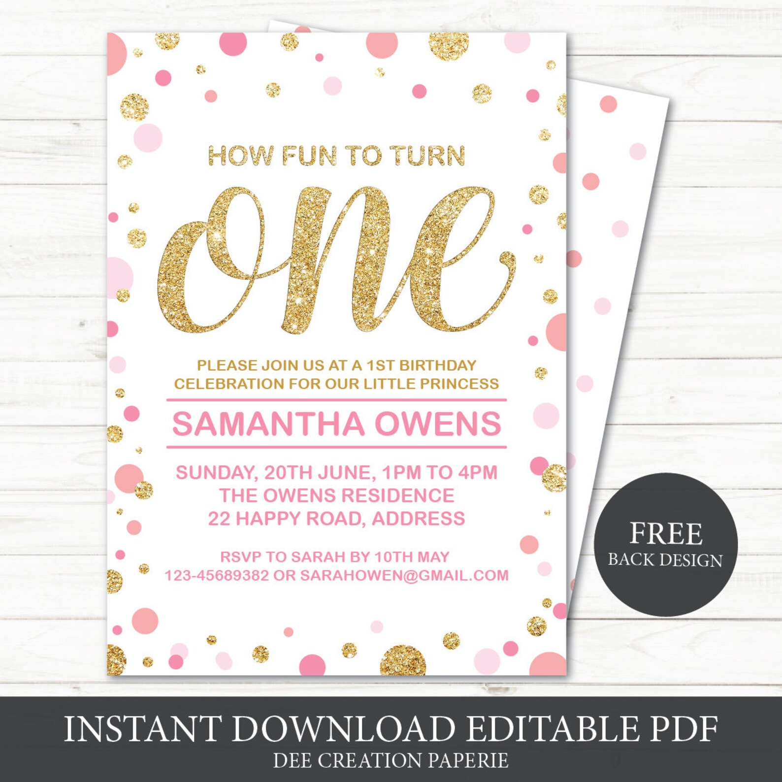 Printable ONE Invitation 1st Birthday Party Invitation Girl First ...