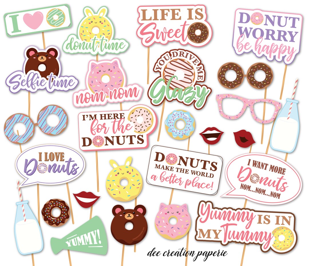 Printable Donut Photo Booth Props, Photo Booth Props, Donut Birthday ...