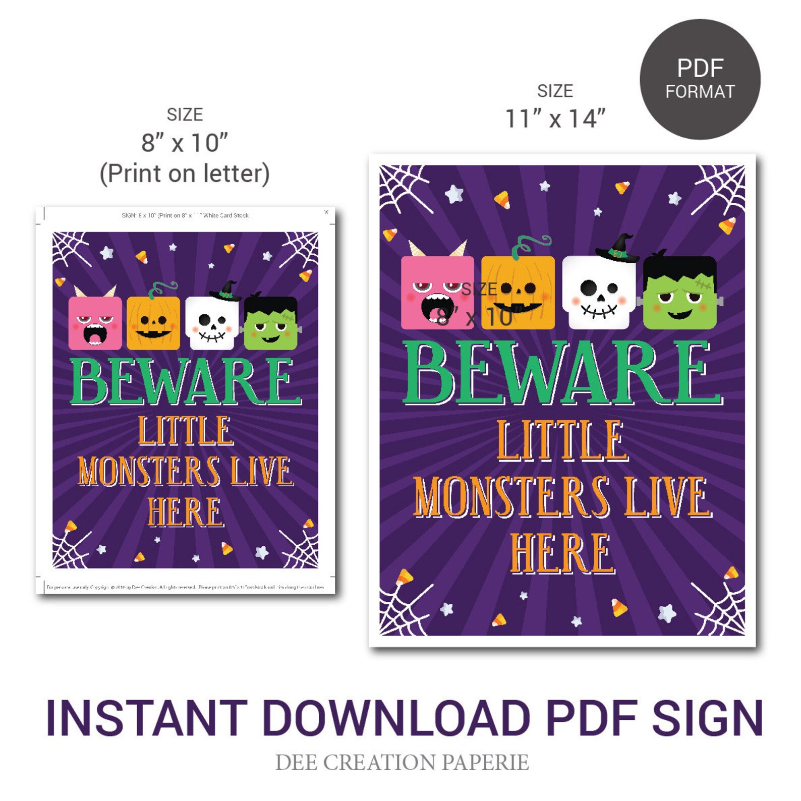 Halloween Sign | Beware Little Monster Printable | Halloween Party ...