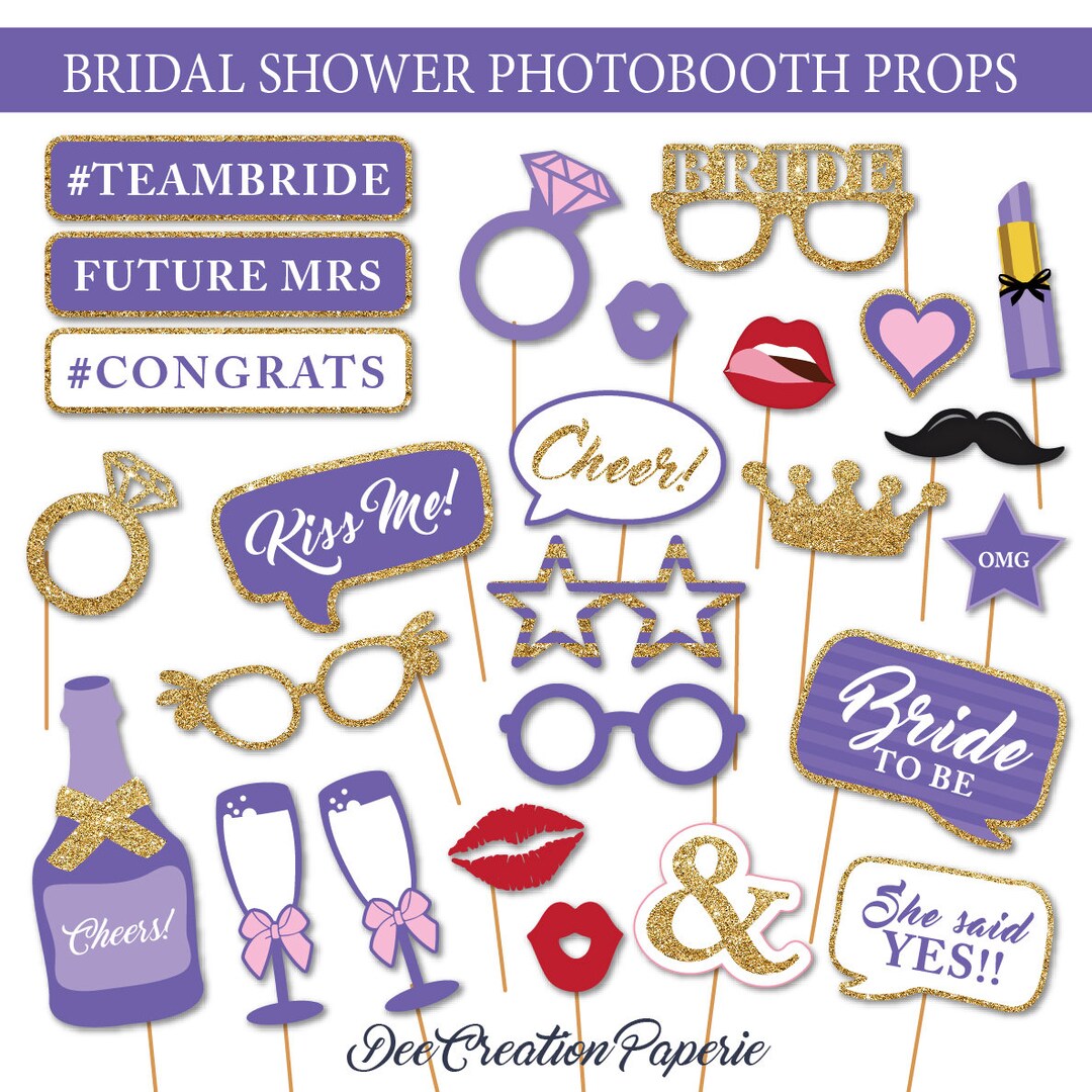 Printable Lavender Purple Bridal Shower Photobooth Props - Wedding ...