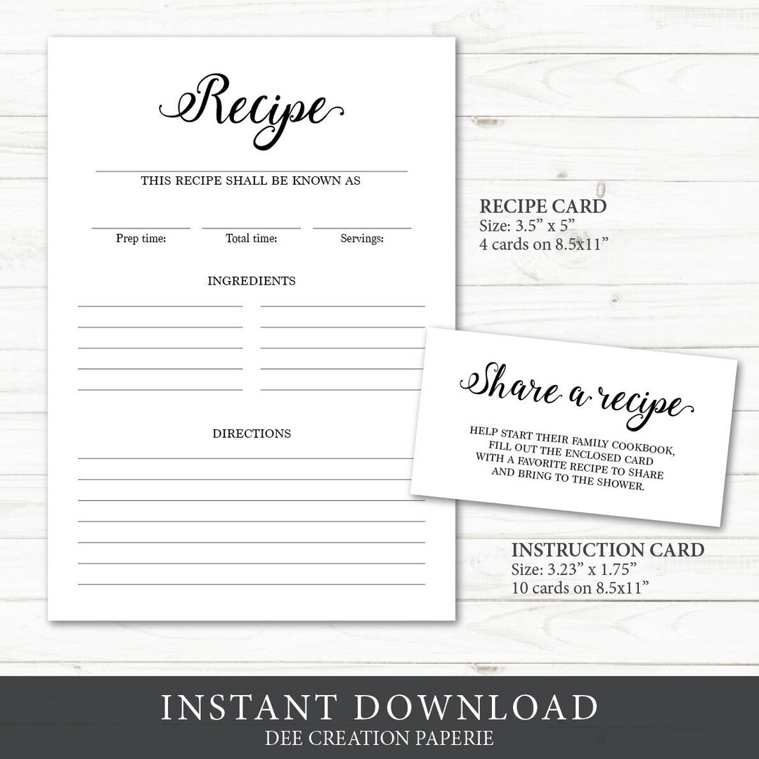 Recipe Cards Printable, Rustic Recipe Cards, Recipe Cards, Recipes for ...