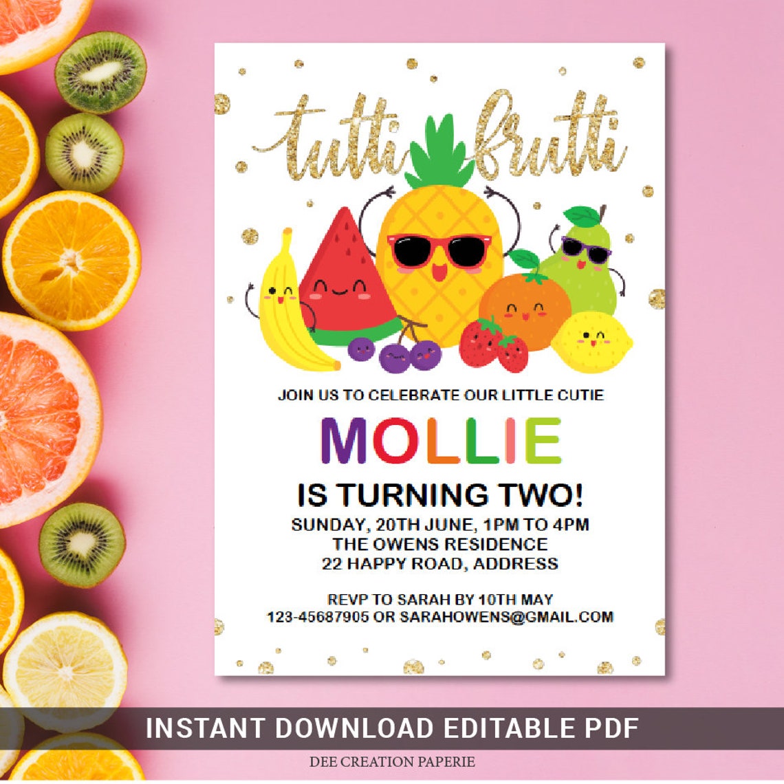 Gold Glitter Tutti-frutti Invitation Tutti-frutti Party - Etsy