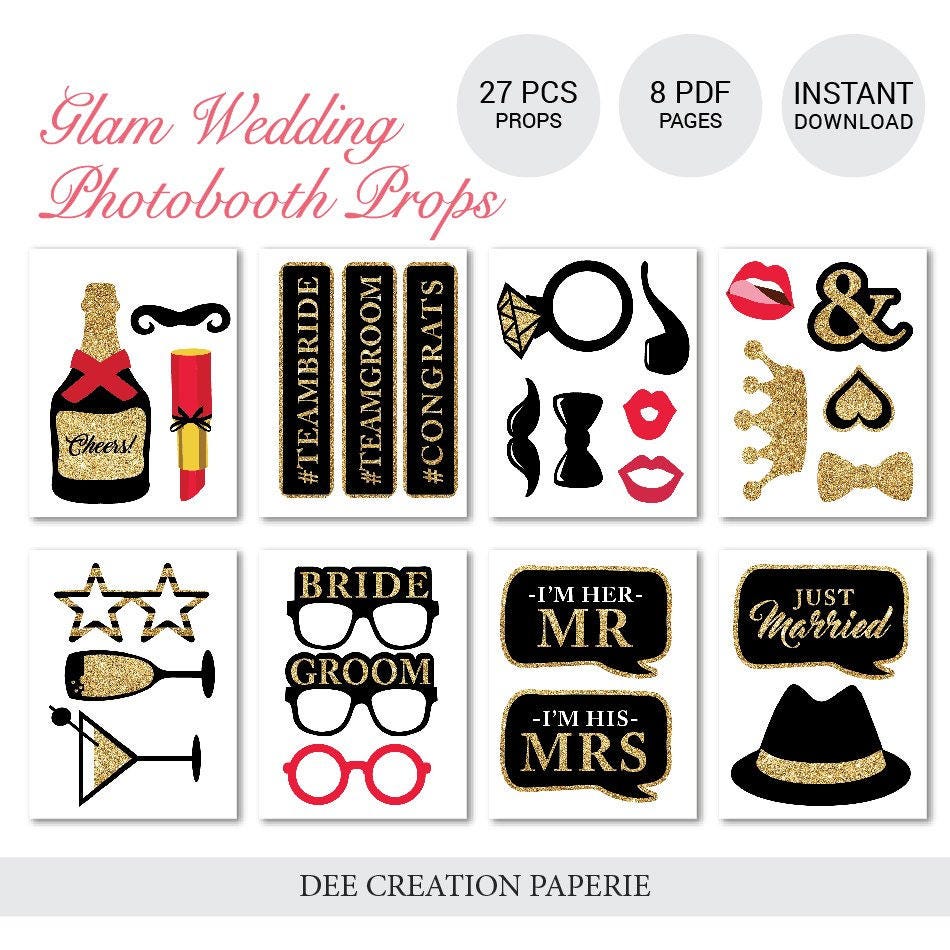Printable Wedding Photobooth Props - Glam Wedding Photo Booth Props ...