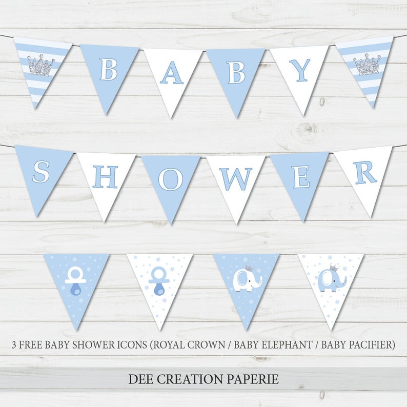 Blue Baby Shower Banner Printable, Silver Glitter Blue Stripe Baby ...