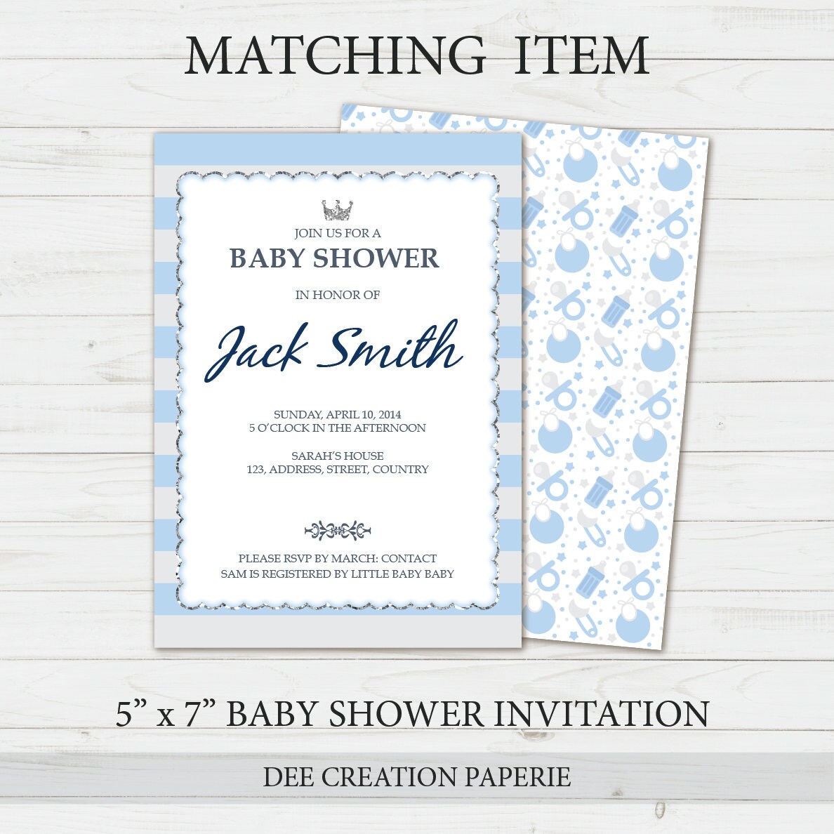 Blue Baby Shower Banner Printable, Silver Glitter Blue Stripe Baby ...