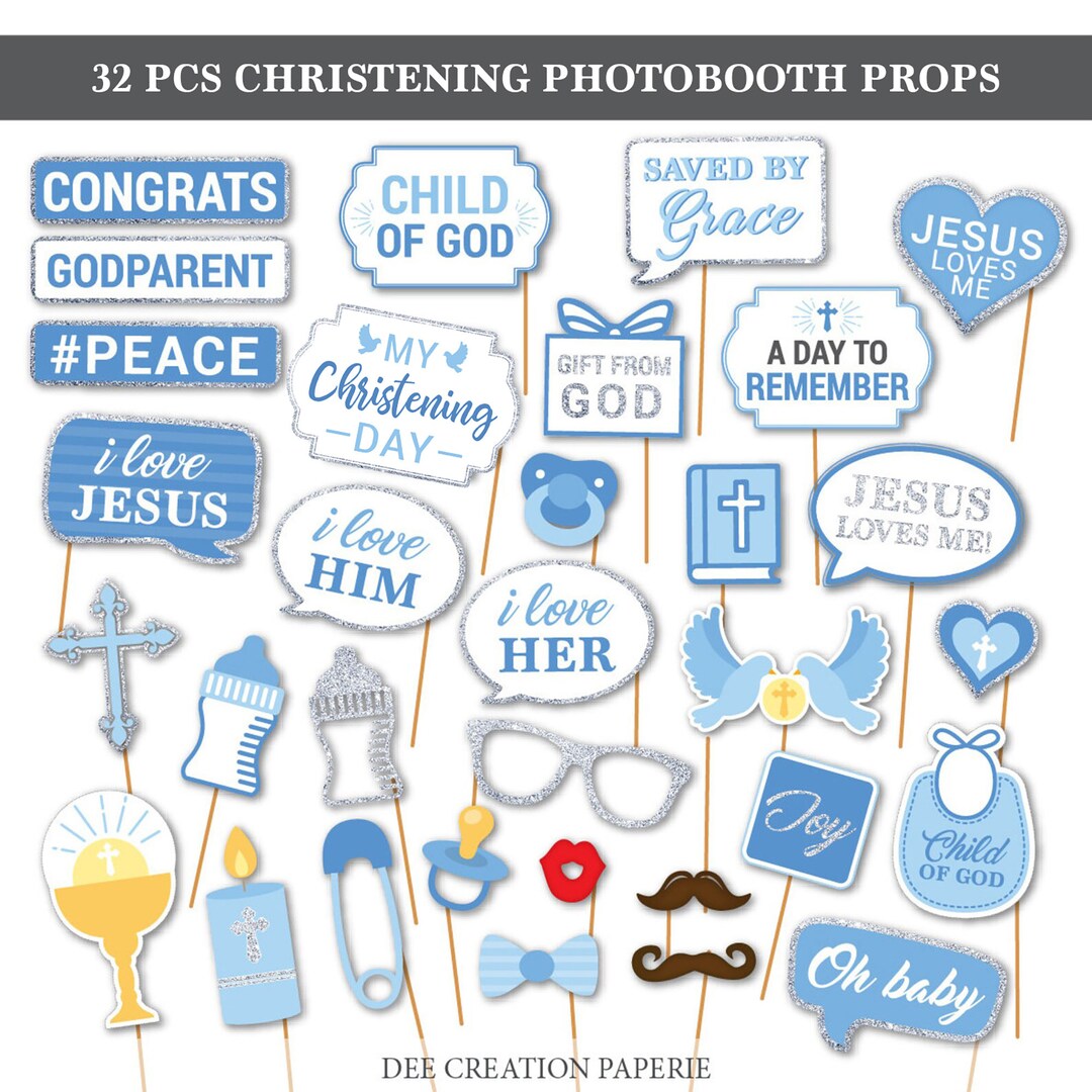 Printable Blue and Silver Baby Boy Christening Photo Booth Props ...