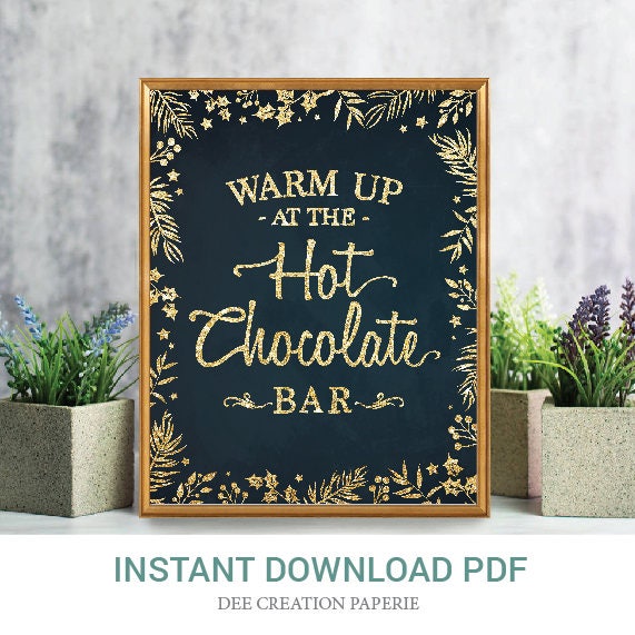 Gold Glitter Floral Hot Chocolate Bar Printable Sign | Glitter ...