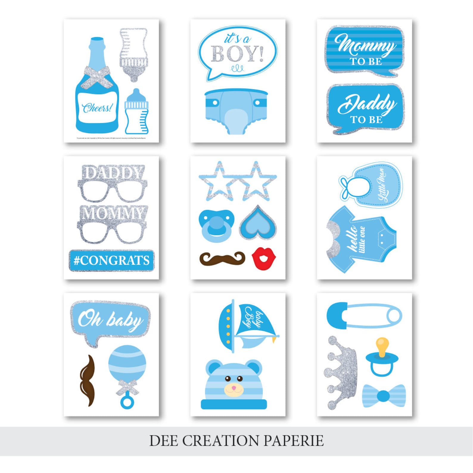 Printable Baby Boy Shower Photobooth Props - Baby Boy Photo Booth Props ...