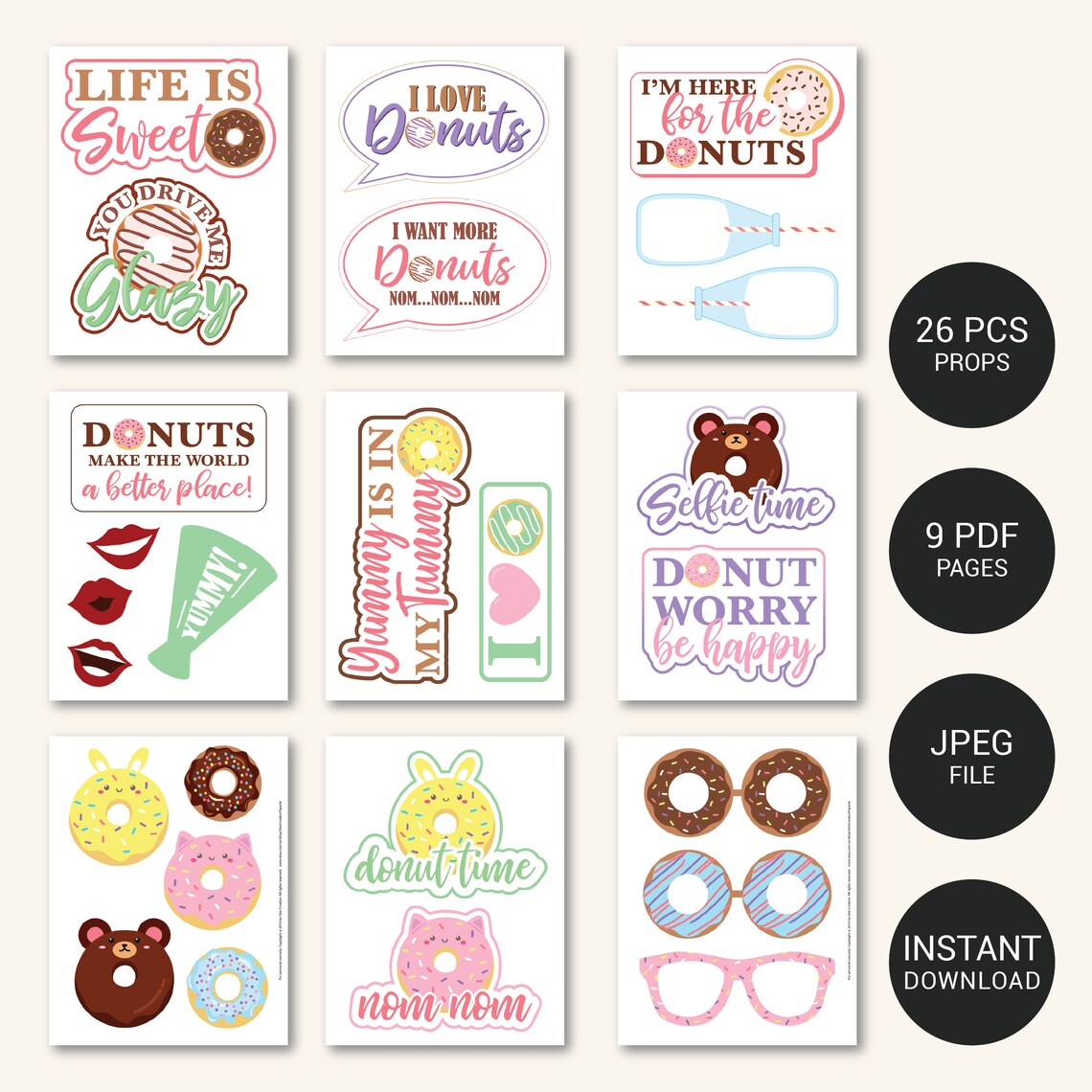 Printable Donut Photo Booth Props, Photo Booth Props, Donut Birthday ...