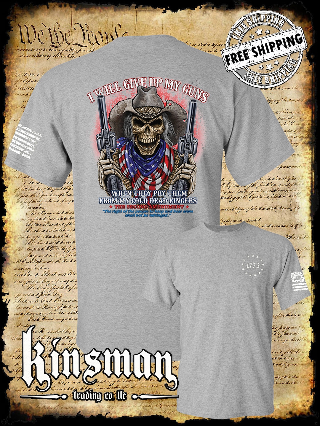 2nd Amendment Cowboy 2-sided T-shirt American Flag Bandana Revolvers I ...