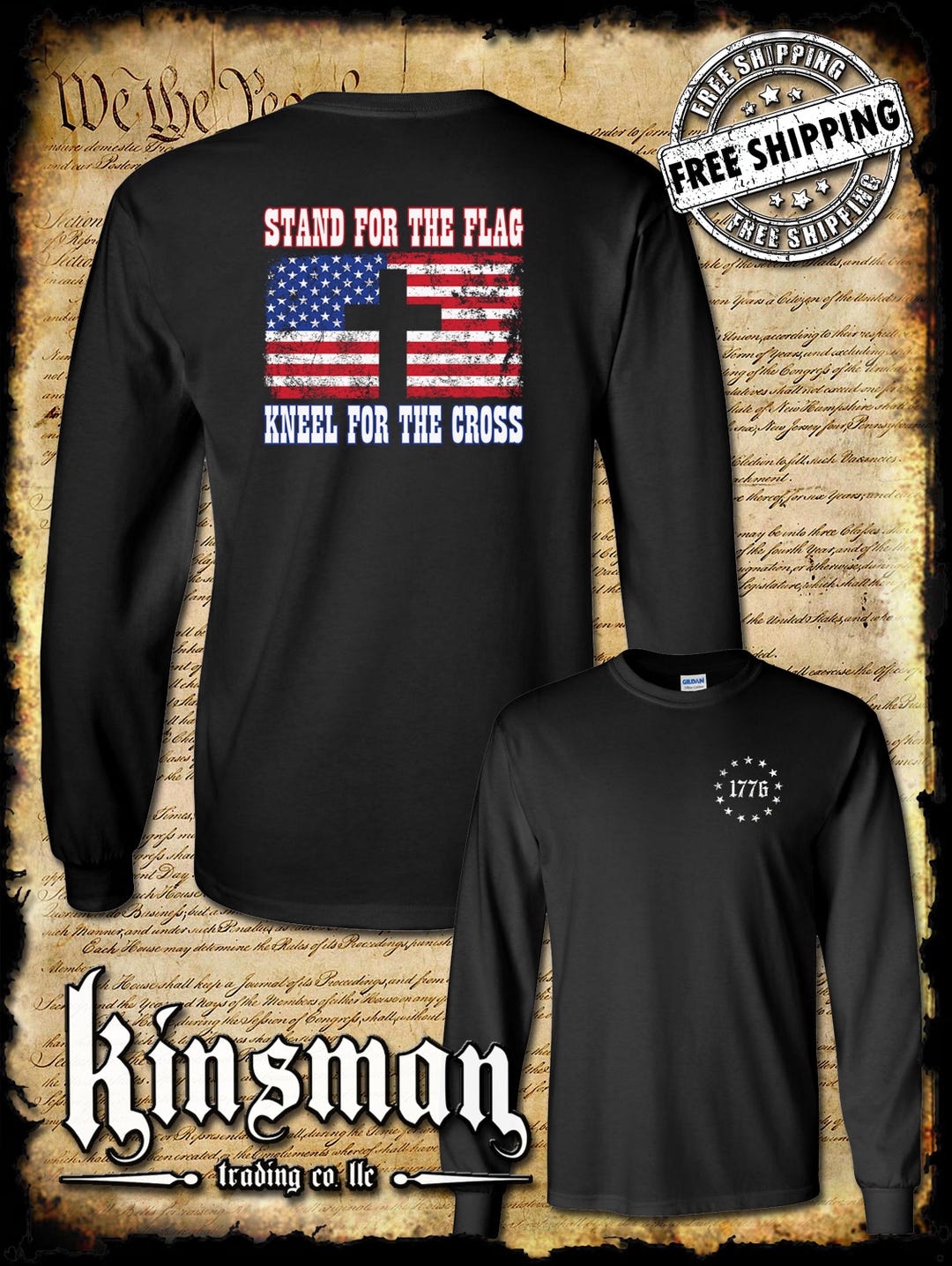 Stand for the Flag Kneel for the Cross 2-sided Long Sleeve T-shirt - Etsy