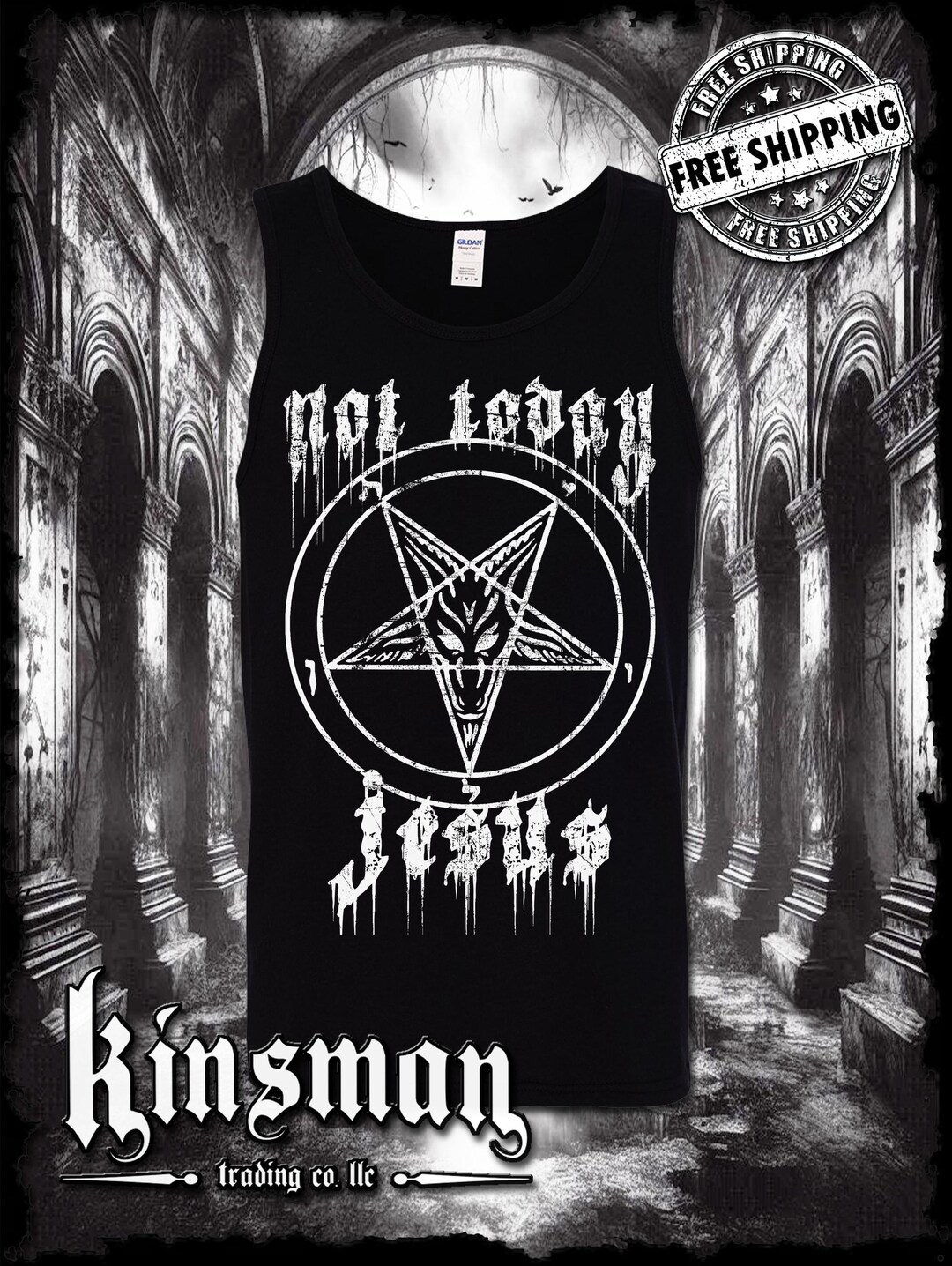Not Today Jesus Pentagram Baphomet Tank Top T-shirt Satanic Evil Devil ...
