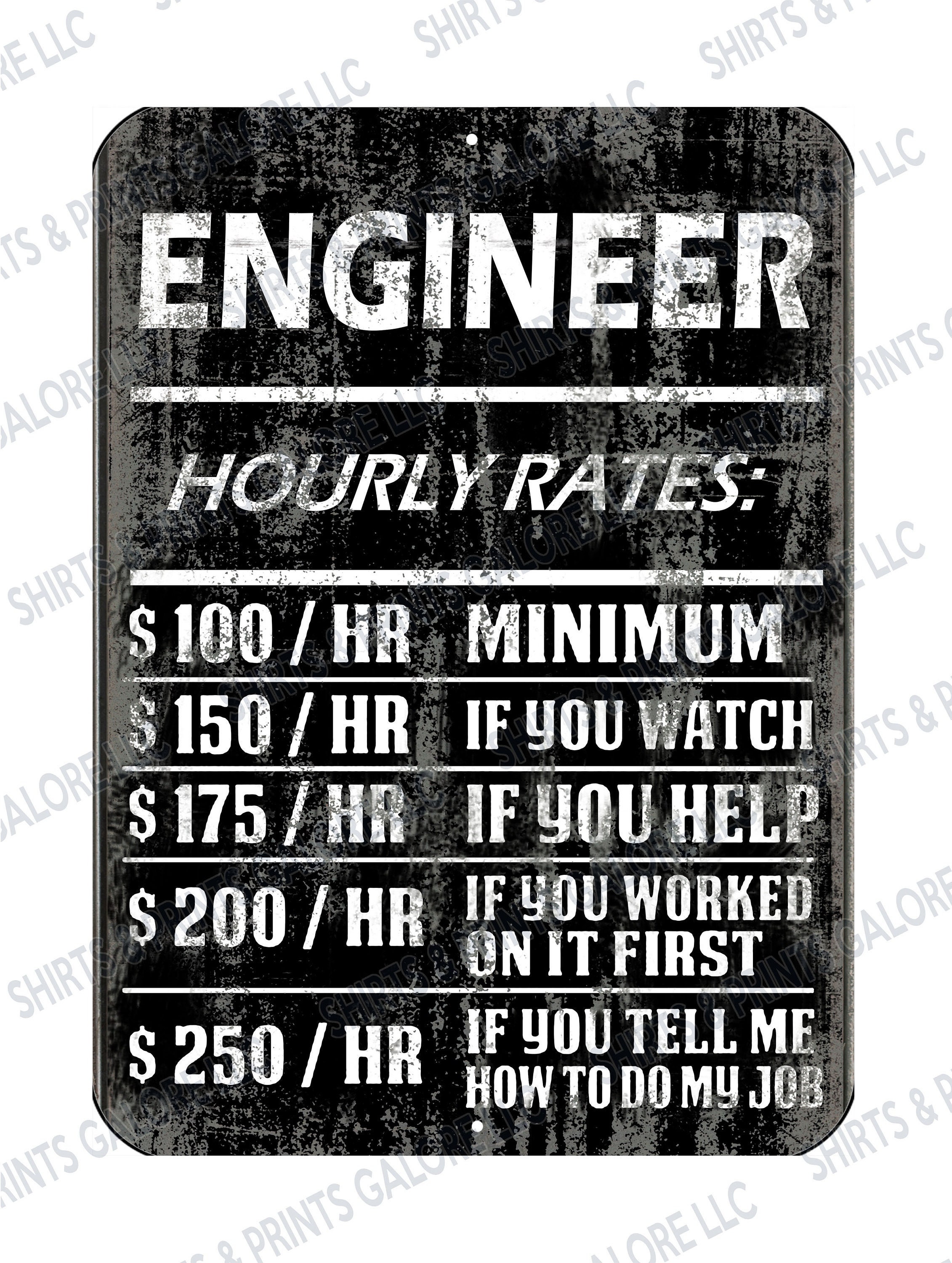 Engineer Hourly Rates Funny Metal Sign 9x12 Father's Day - Etsy