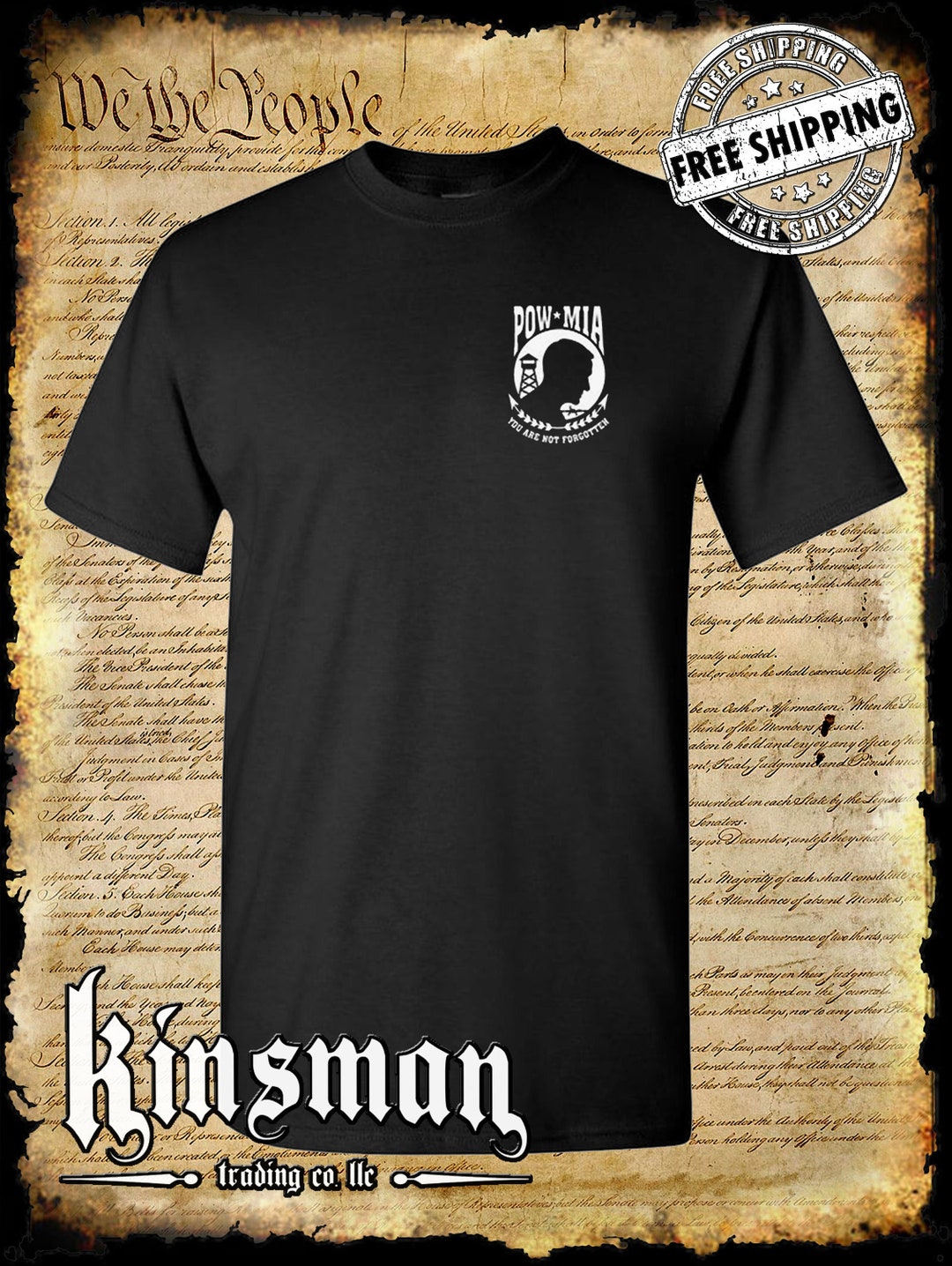 POW MIA Front Chest Crest T-shirt US Veteran Marine Army Navy Military ...