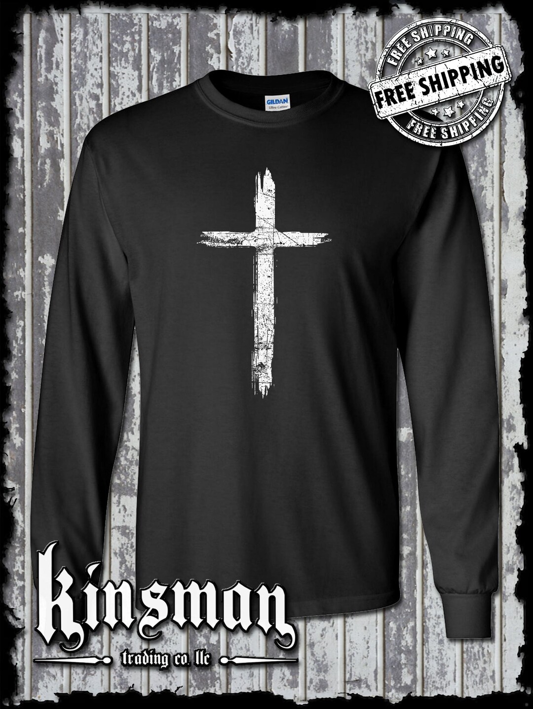 Cross Distressed Crucifix Long Sleeve T-shirt / Catholic Christian ...
