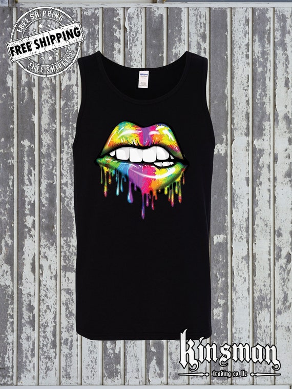 Sexy Melting Rainbow Dripping Lips Tank Top T-shirt LGBT Queer - Etsy