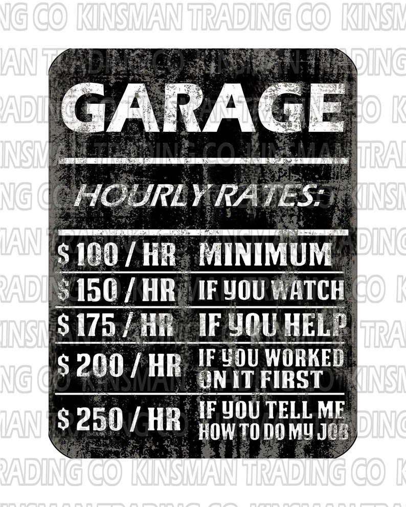 Garage Hourly Rate Funny Metal 9x12 Sign Mechanic Repair Shop Hot Rod ...