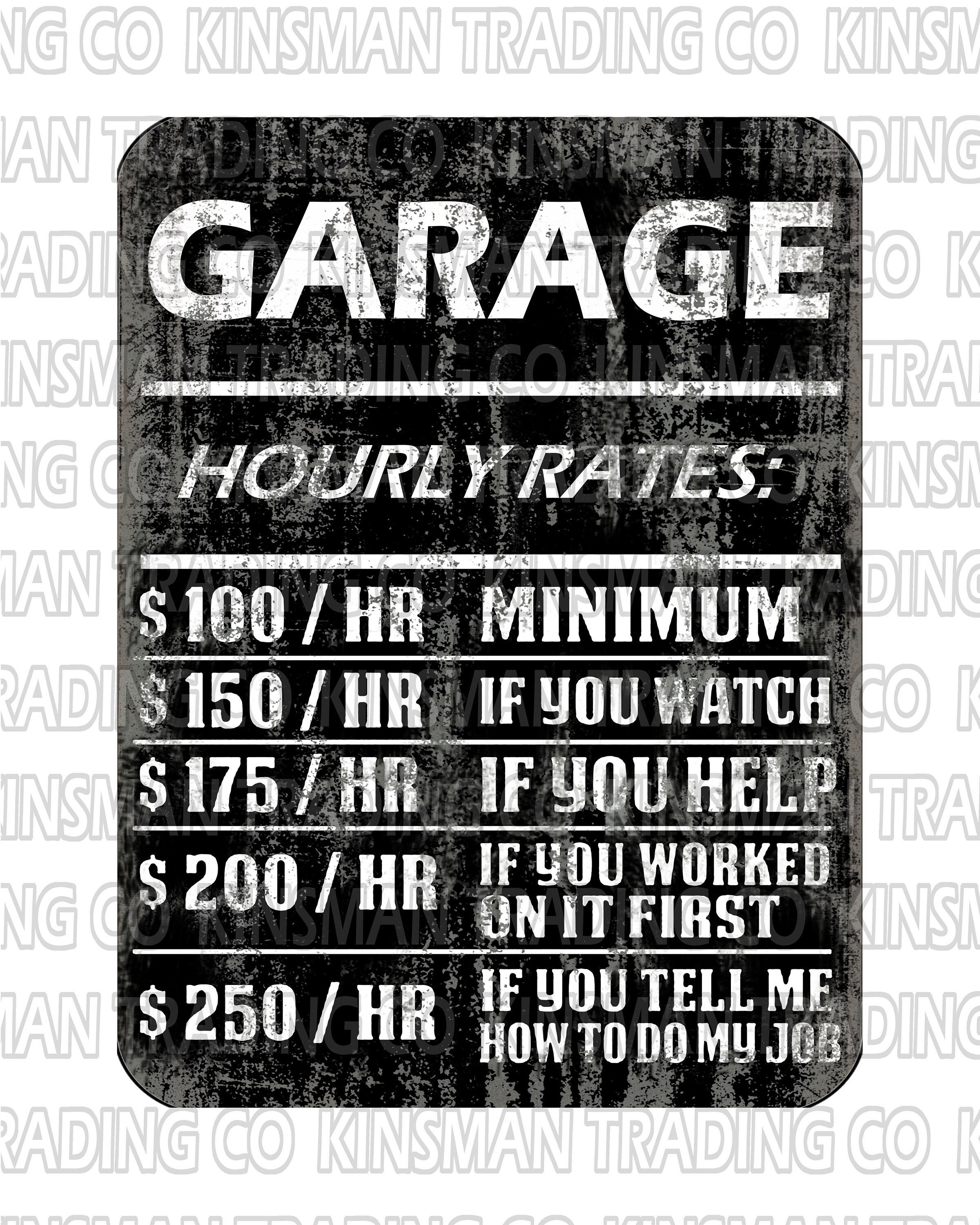 Garage Hourly Rate Funny Metal 9x12 Sign Mechanic Repair Shop Hot Rod ...