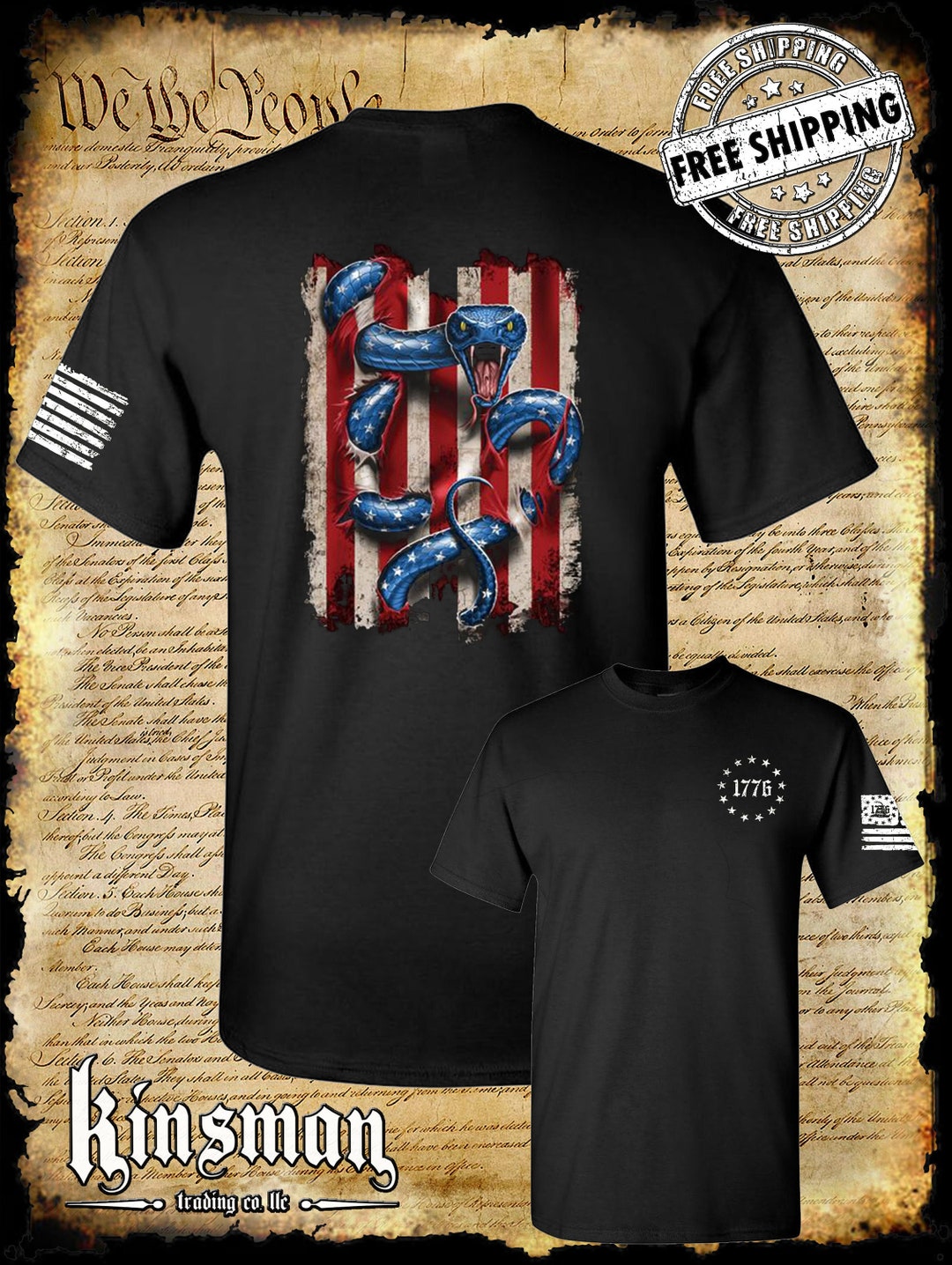 American Serpent 2-sided T-shirt / USA Flag 2nd Amendment Snake - Etsy