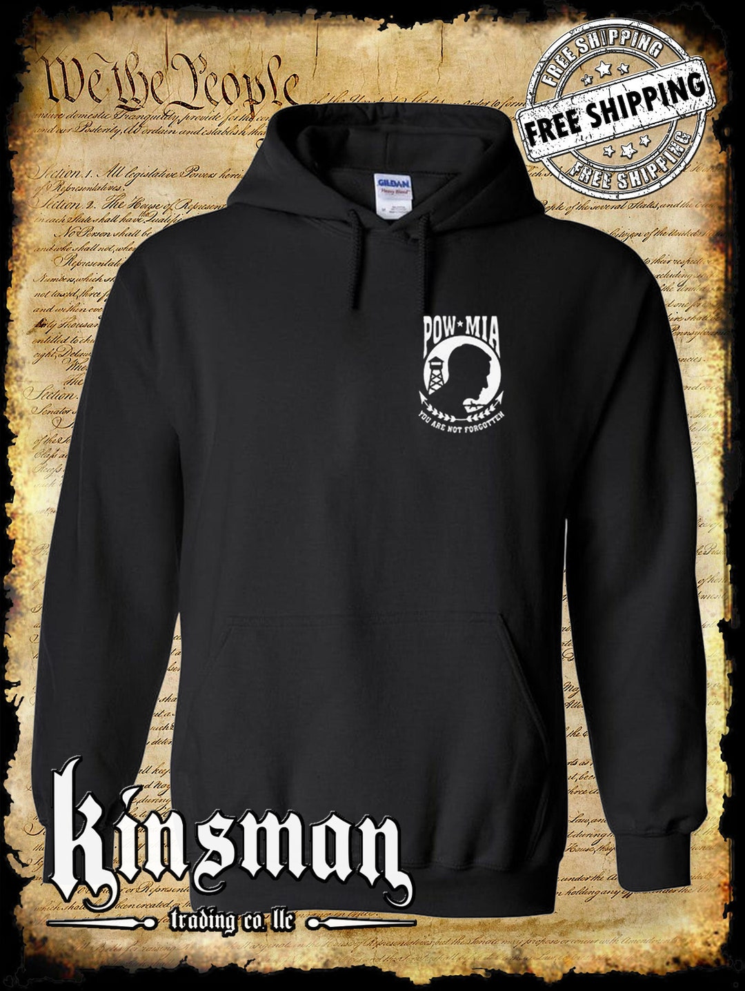 POW MIA Front Chest Crest Hoodie / Sweatshirt US Veteran Marine Army ...