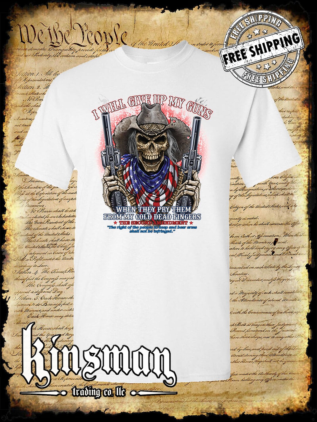 2nd Amendment Cowboy T-shirt American Flag Revolvers - I'll Give up My ...