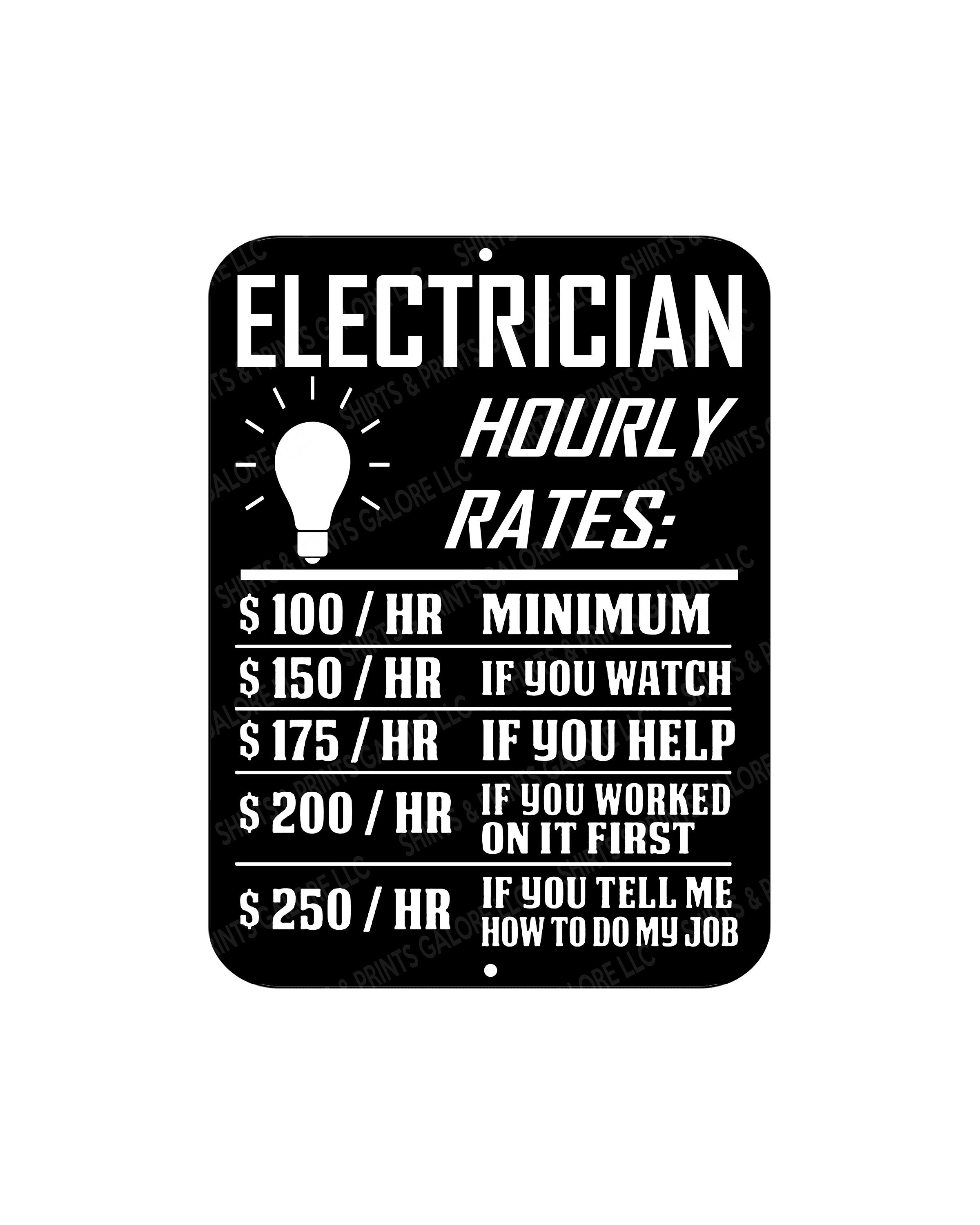 Electrician Hourly Rate 9x12 Aluminum Sign Electrical | Etsy