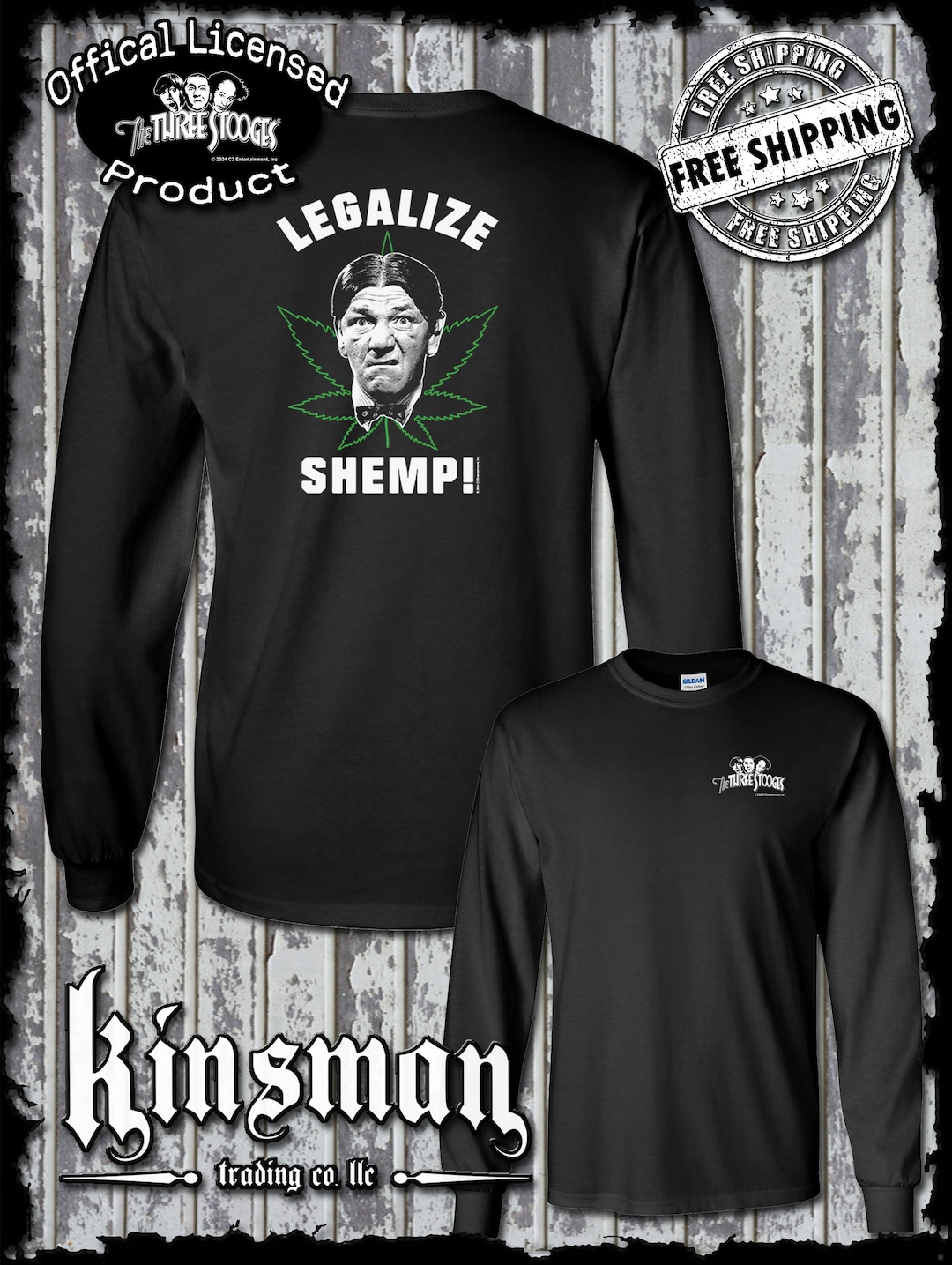 Three Stooges Legalize Shemp 2-sided Long Sleeve T-shirt Weed Marijuana ...