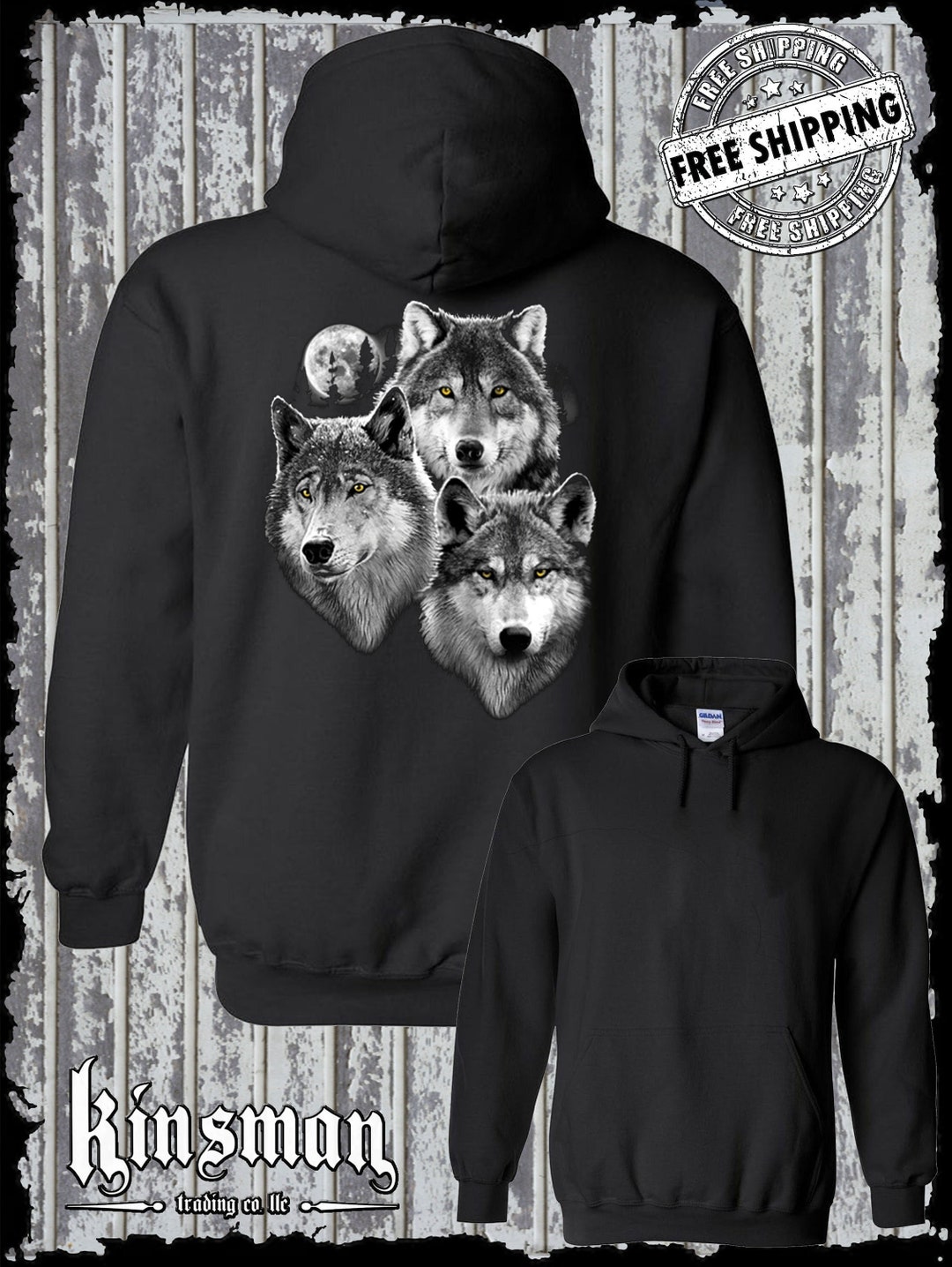 Wolves Portrait With Moon Hoodie / Sweatshirt Wildlife Wolf Pack Indian ...