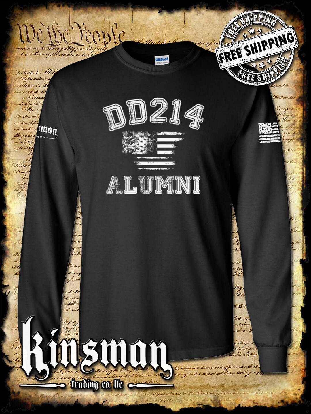 DD214 Alumni Flag US Military Long Sleeve T-shirt - Army Marines Navy ...