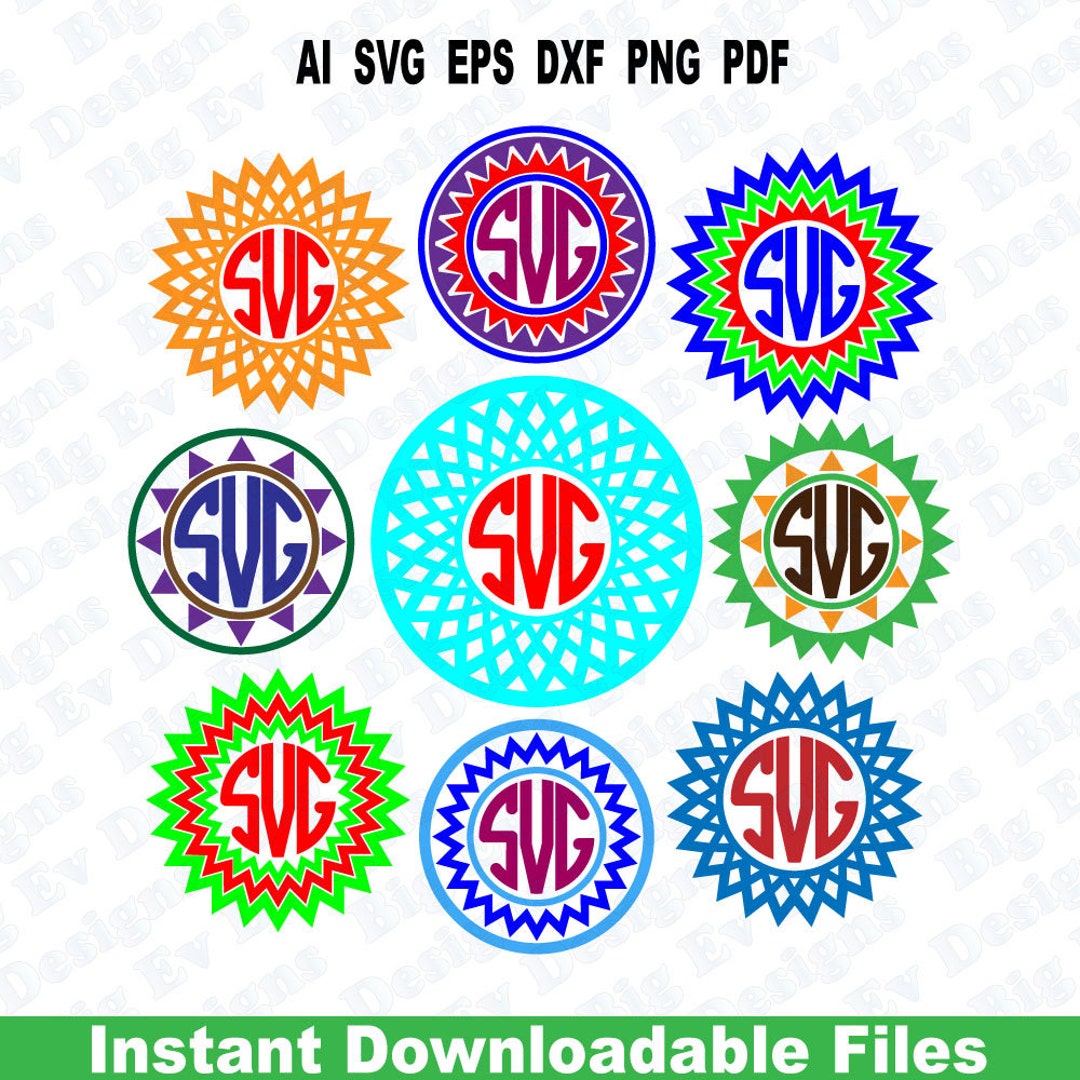 Circle Monogram Frames Set 3, Svg Cutting File, Svg, Dfx, Eps, Png, Pdf ...