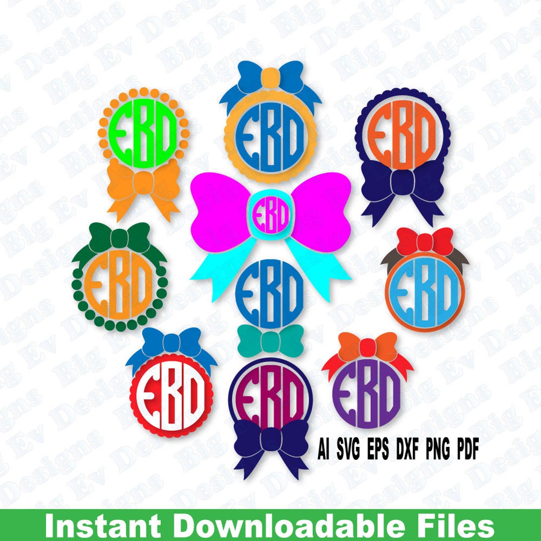 Circle Monogram Bow Frames, Svg Cutting File, Svg, Dfx, Eps, Png, Pdf ...