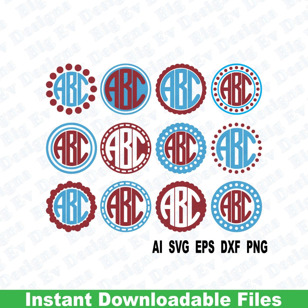 Circle Monogram Frames Set 2, Svg Cutting File, Svg, Dfx, Eps, Png, Pdf ...