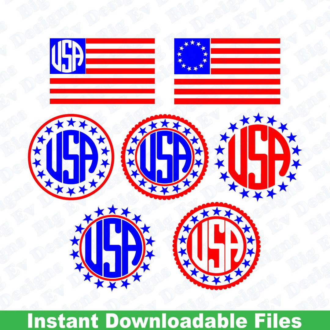 Flag Monogram Frames, Svg Cutting File, Independence Day, Svg, Dfx, Eps ...