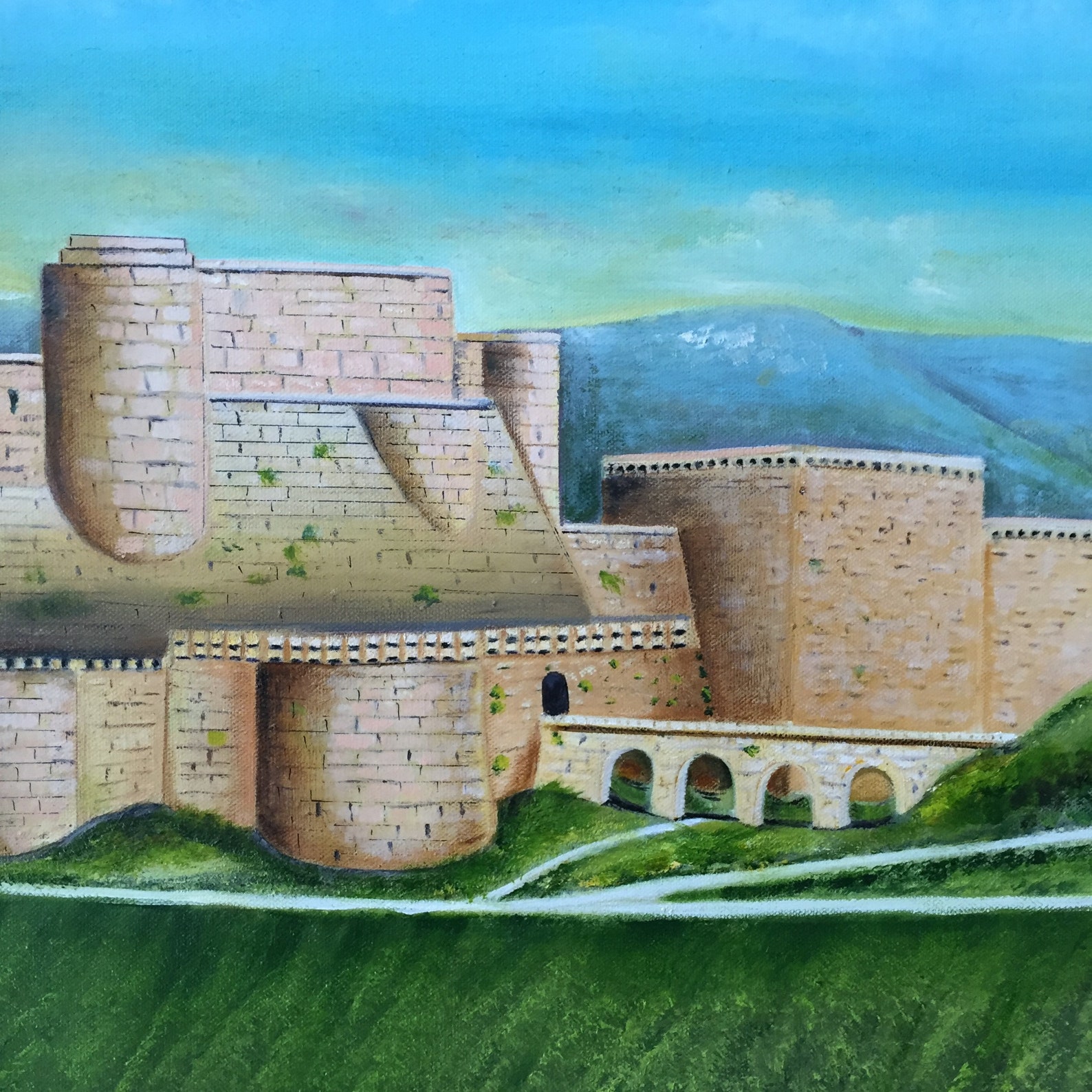 Arquitectura arte mural, pintura al óleo castillo original - Etsy España