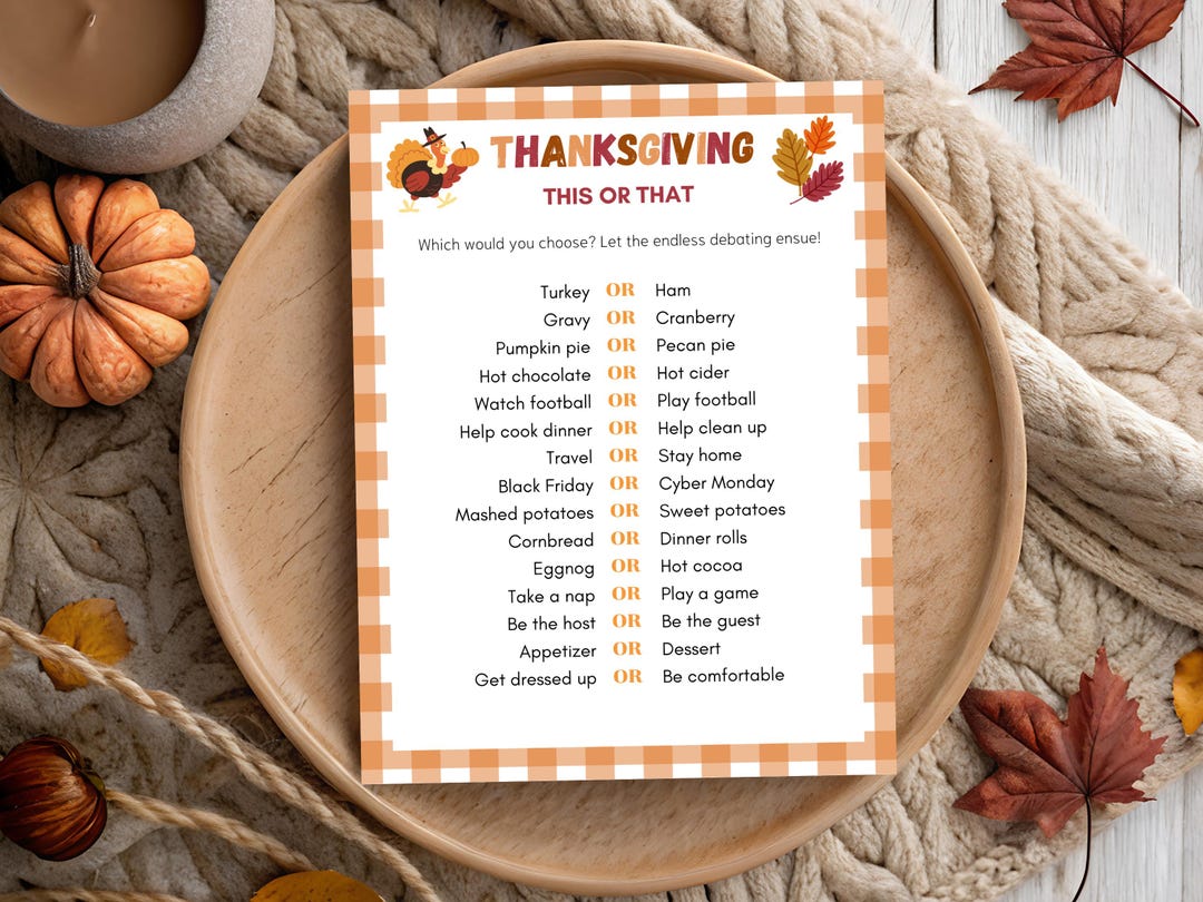 Thanksgiving This or That, Printable Co-worker Game, Friendsgiving ...