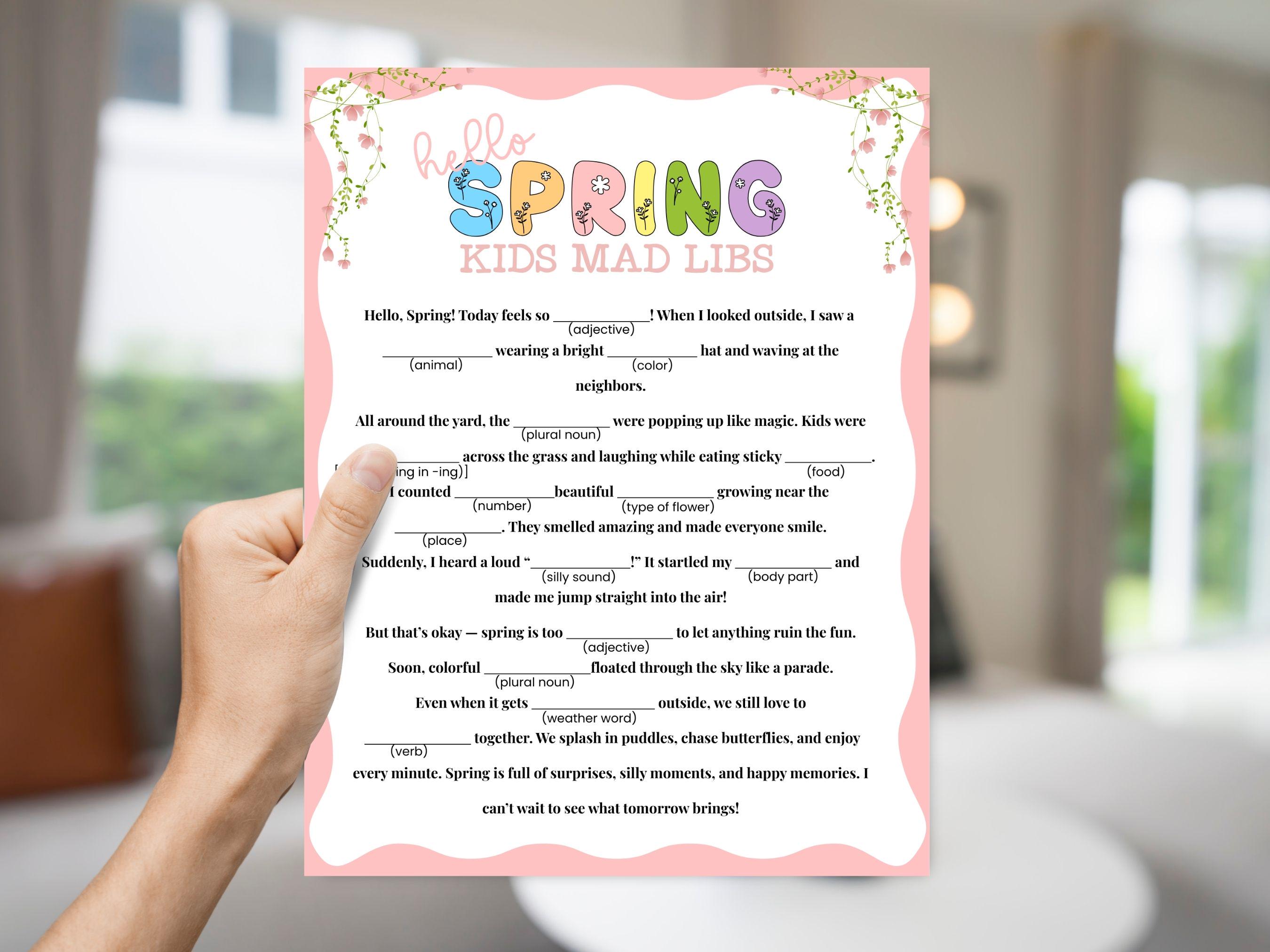 Kids Spring Mad Libs Game, Fun Spring Classroom Activity, Spring Party ...