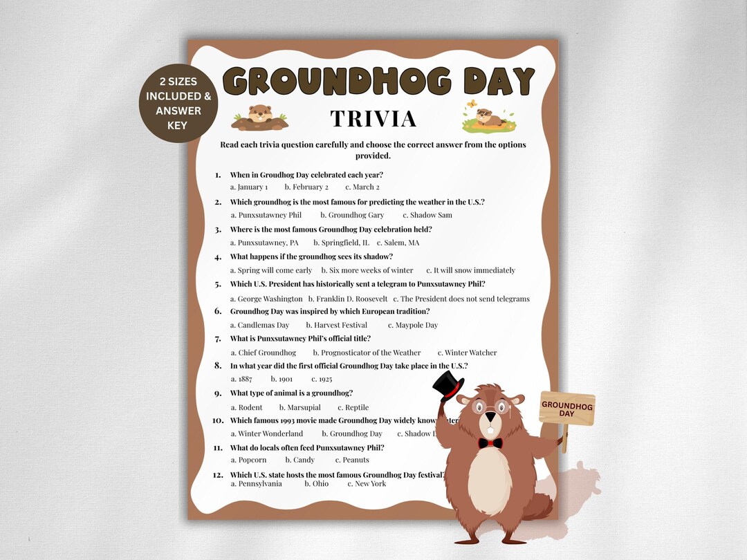 Groundhog Day Trivia Game, Groundhog Activity for Kids Adults ...