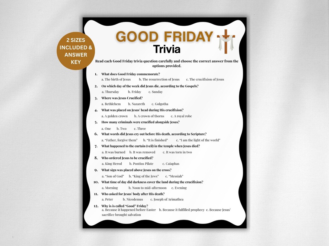 Good Friday Bible Trivia Game, Christian Lent Game for Kids Adults ...