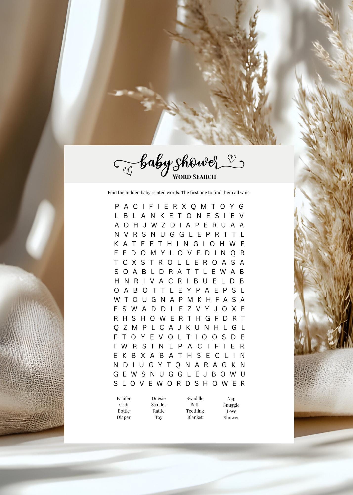 Baby Shower Word Search, Minimalist Baby Shower Game, Printable Simple ...