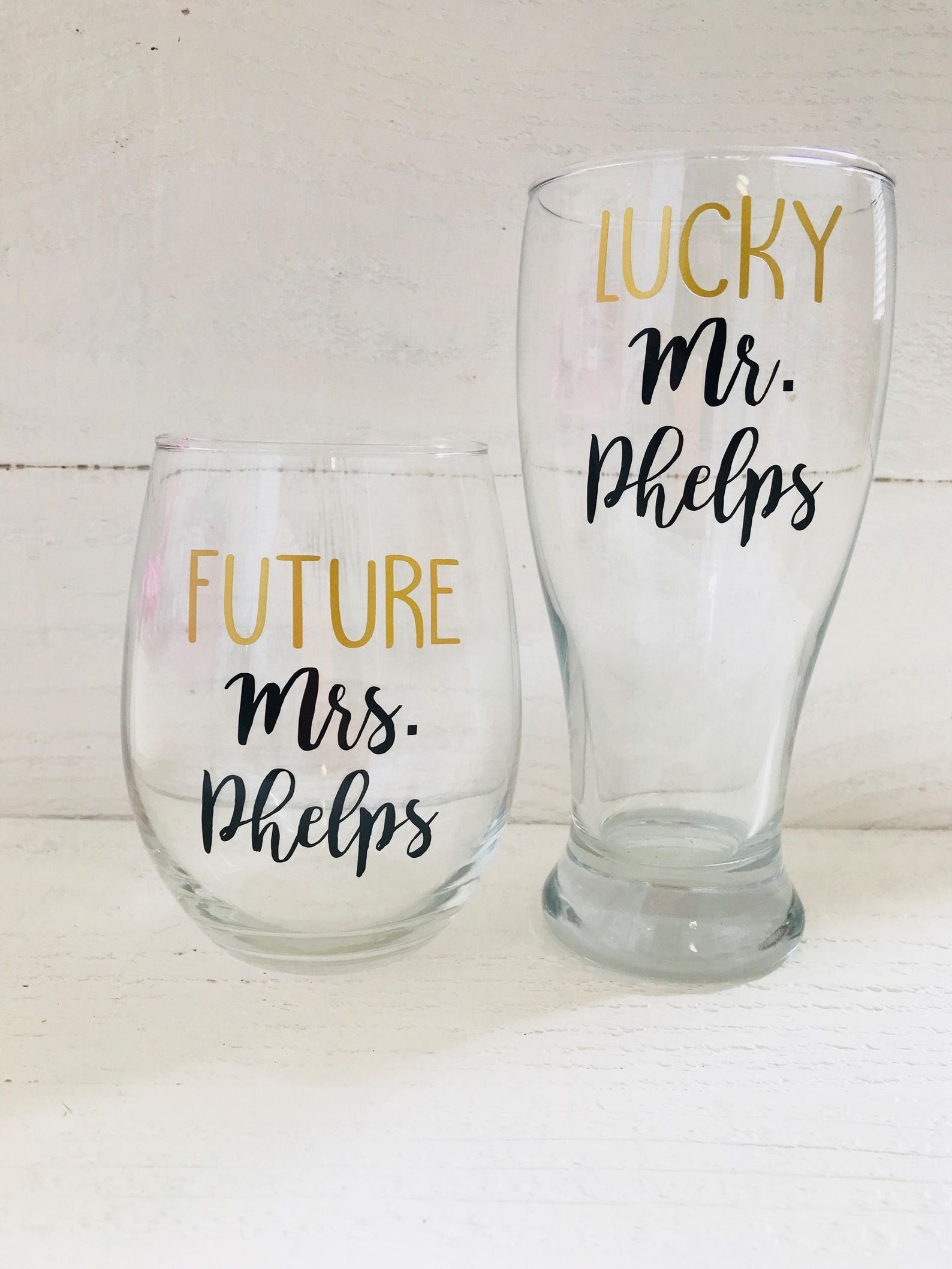 Future Mrs. and Lucky Mr. Glass Set / Bride and Groom to Be / - Etsy
