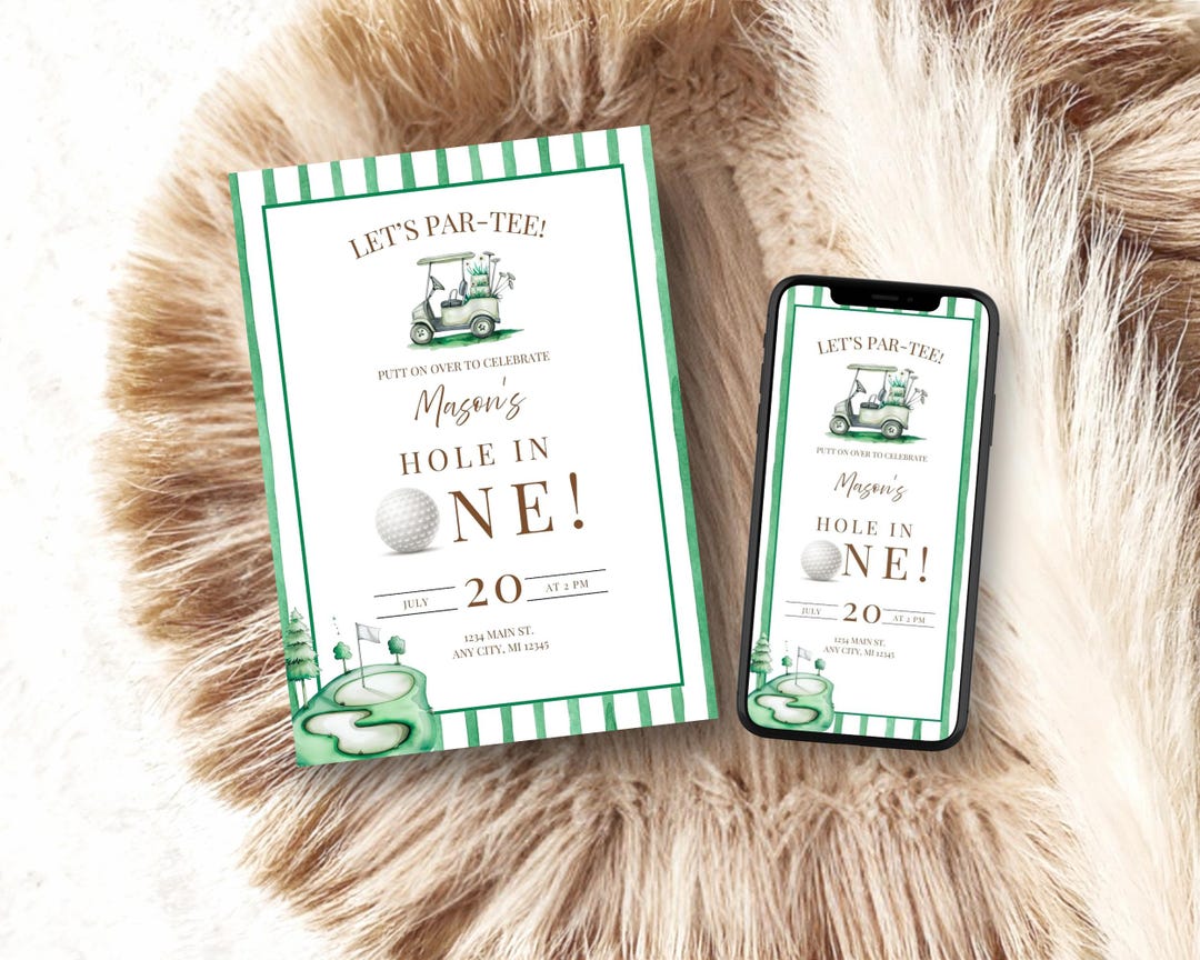 Golf First Birthday Invitation, Let's Par-tee 1st Birthday Invite, Hole ...